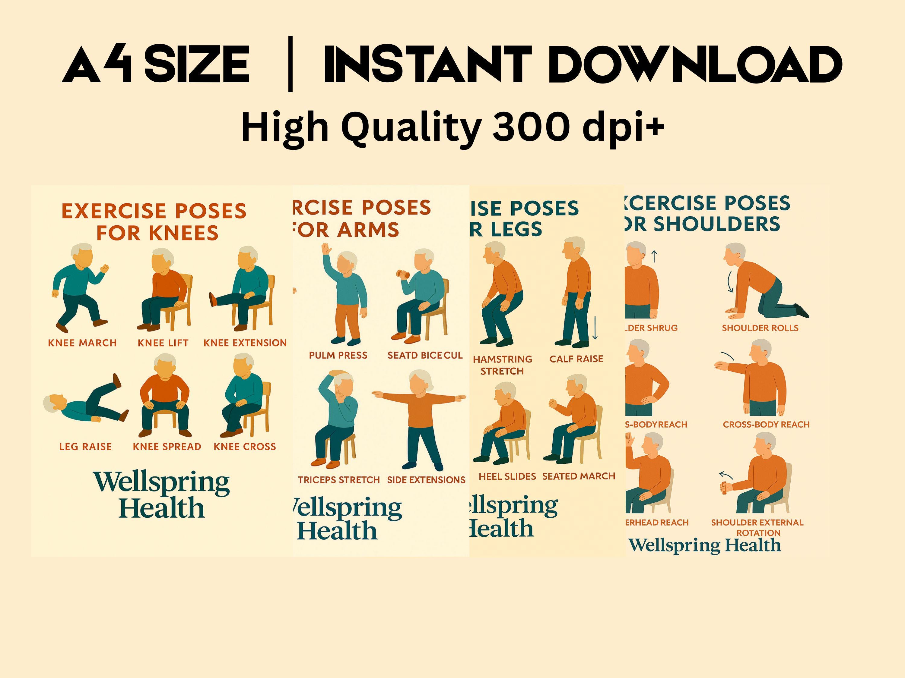 7 Senior Exercise Charts Printable – Gentle Seated & Standing Stretches ...