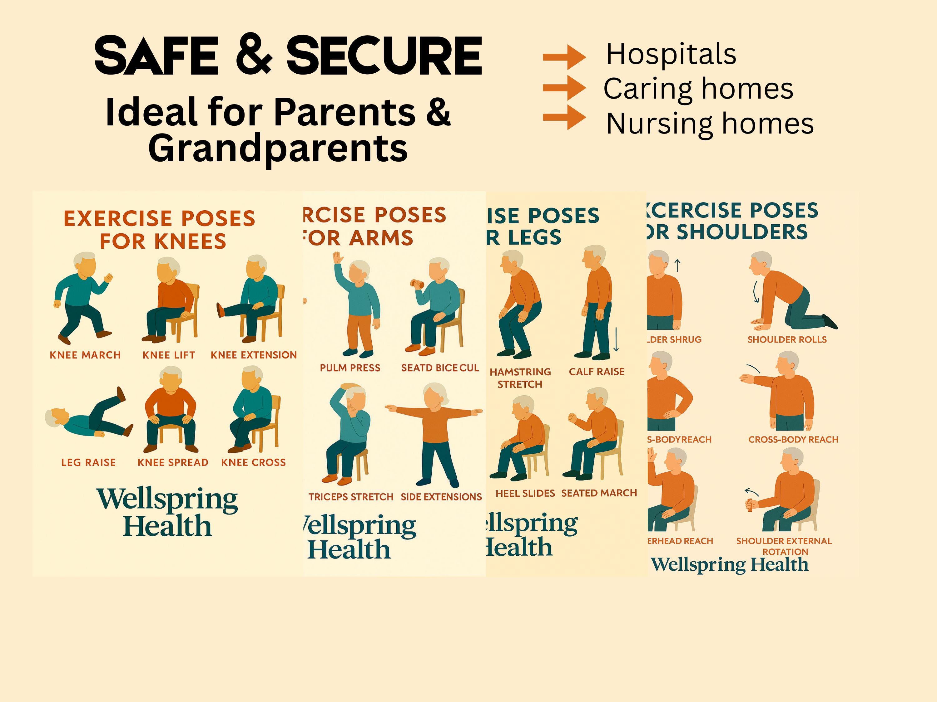 7 Senior Exercise Charts Printable – Gentle Seated & Standing Stretches ...