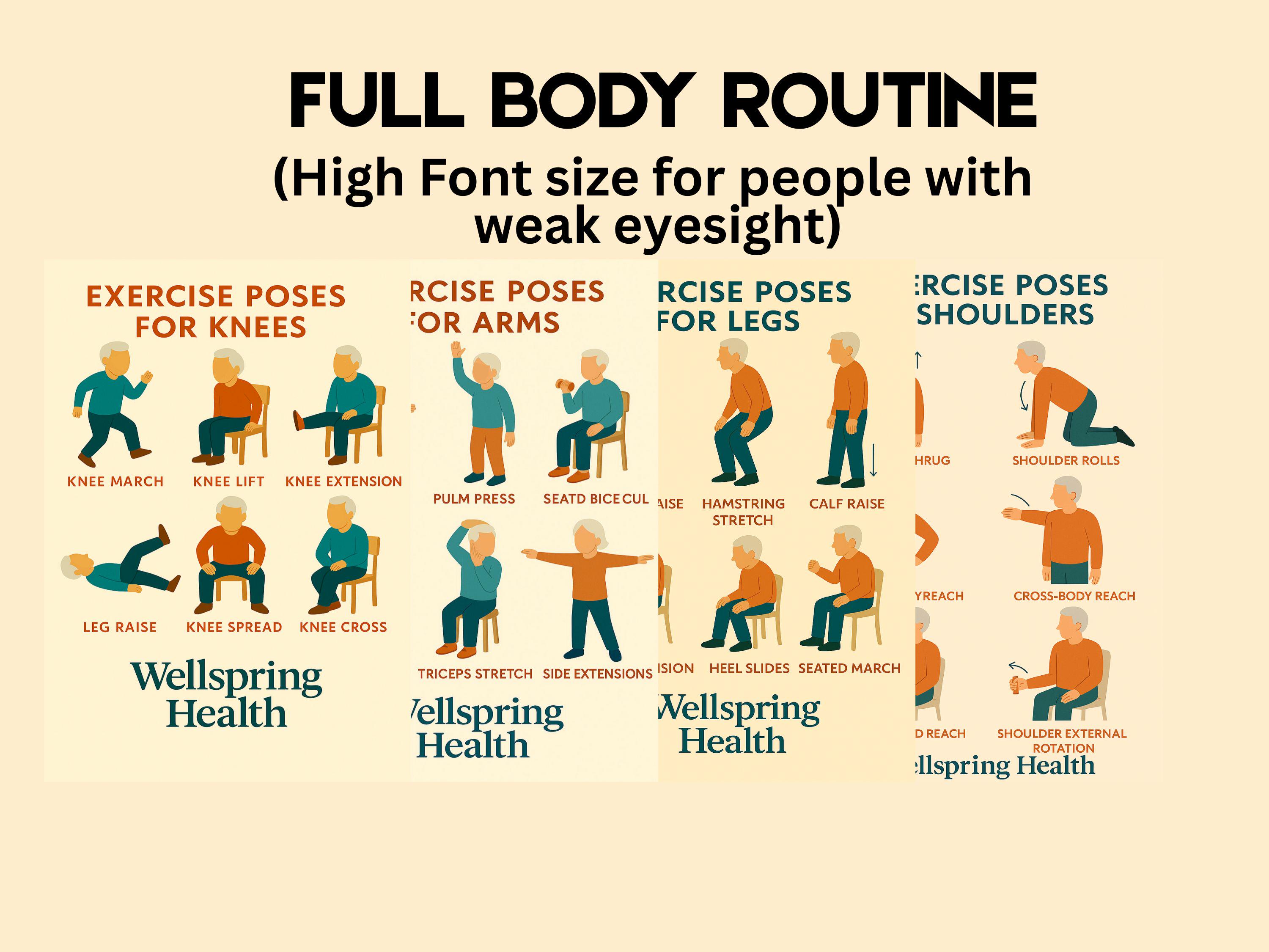7 Senior Exercise Charts Printable – Gentle Seated & Standing Stretches ...