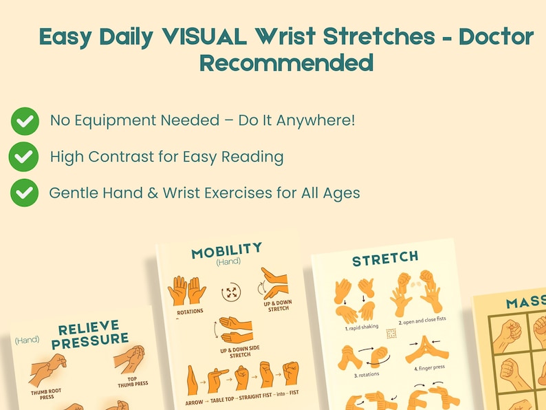 Hand & Wrist Stretch Chart Bundle | Physical Therapy Exercises | Carpal ...