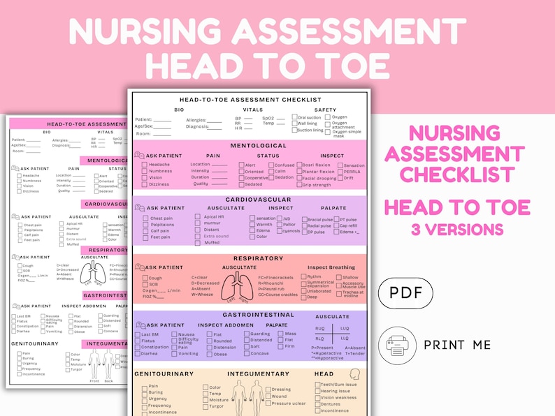Nursing Assessment Checklist: Printable Nurse Report Sheet (PDF ...