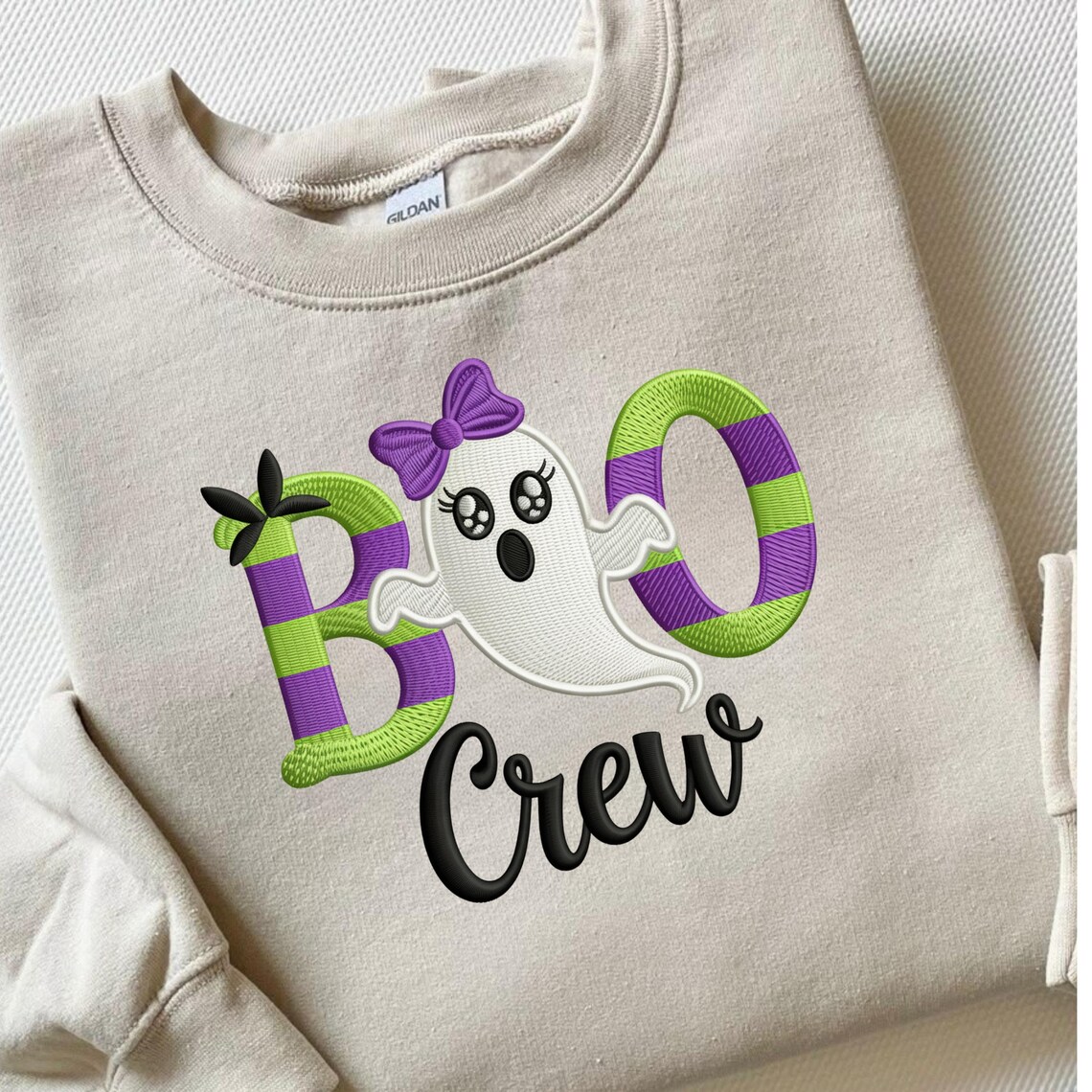 Boo Crew Embroidery File Girly Ghost Stitch Design Glitter Bow ...