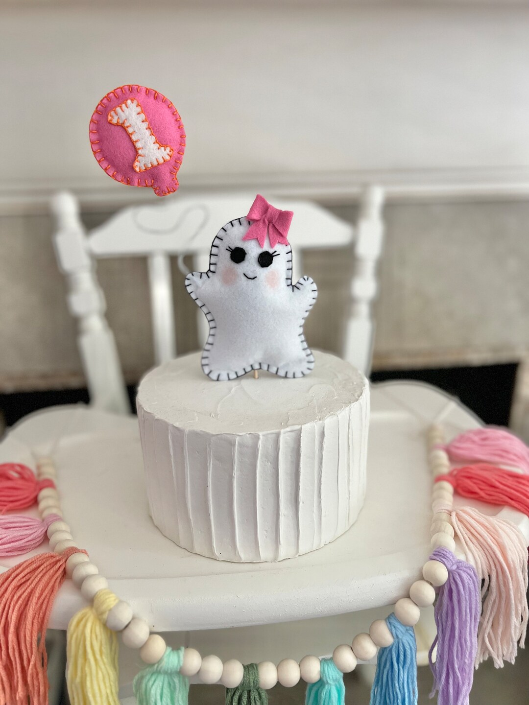 Pink Halloween Ghost Cake Topper Ghost First Birthday Orange Pink Black ...