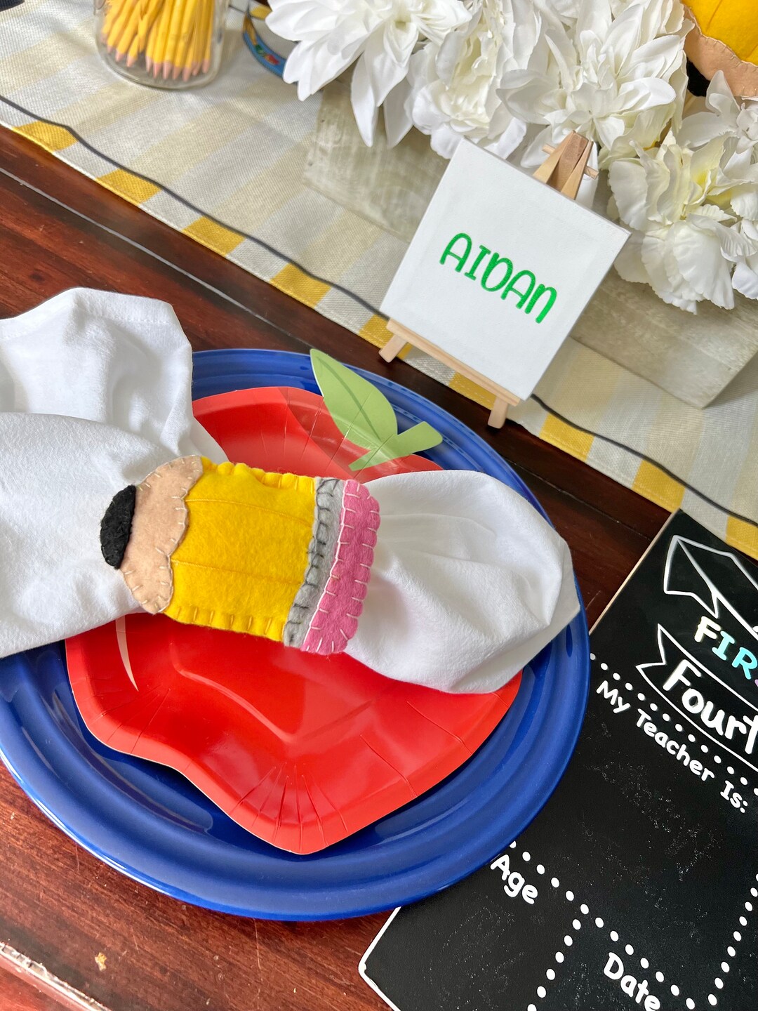 Back to School Napkin Ring Pencil School Breakfast First Day of School ...