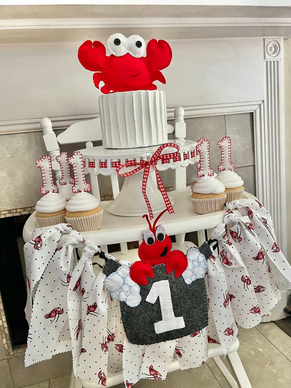 Crawfish Crab First Birthday Cake Topper High Chair Set Boil Seafood ...