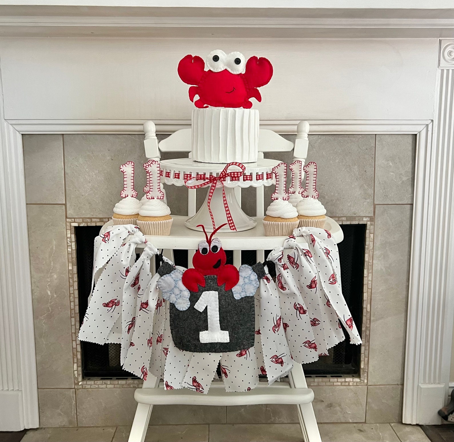 Crawfish Crab First Birthday Cake Topper High Chair Set Boil Seafood ...