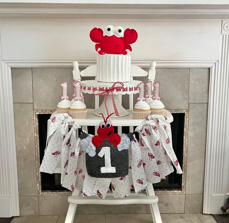 Crawfish Crab First Birthday Cake Topper High Chair Set Boil Seafood ...