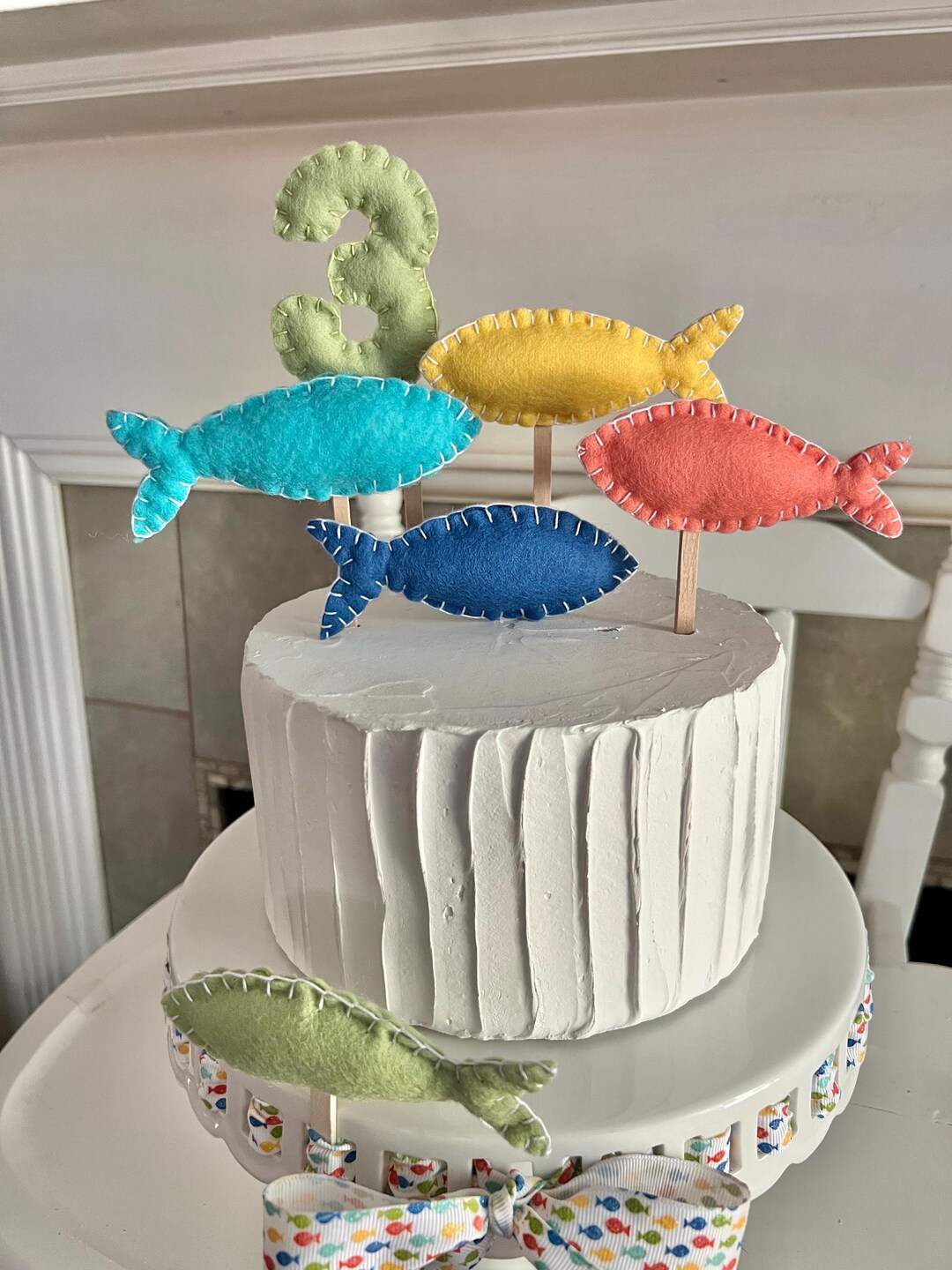 O’fishally THREE Cake Topper Fish Topper Fishing Cake Toppers Felt ...