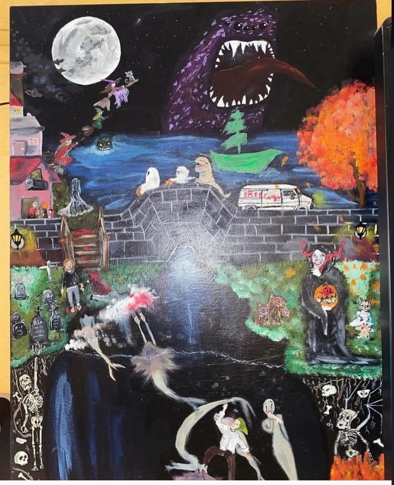 Halloween Haunted Night Painting – Original Spooky Landscape Art ...