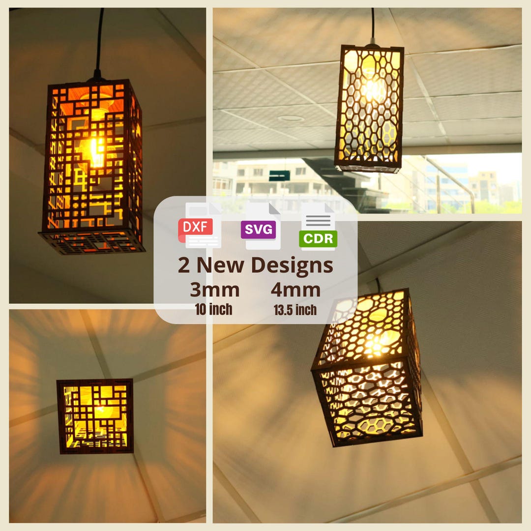 Geometric Wooden Pendant Lamp – Laser Cut Light Shade Template SVG DXF ...