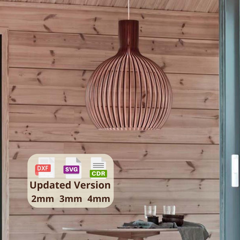 Wooden Pendant Lamp Shade SVG DXF CDR – Modern Laser Cut Light Design ...
