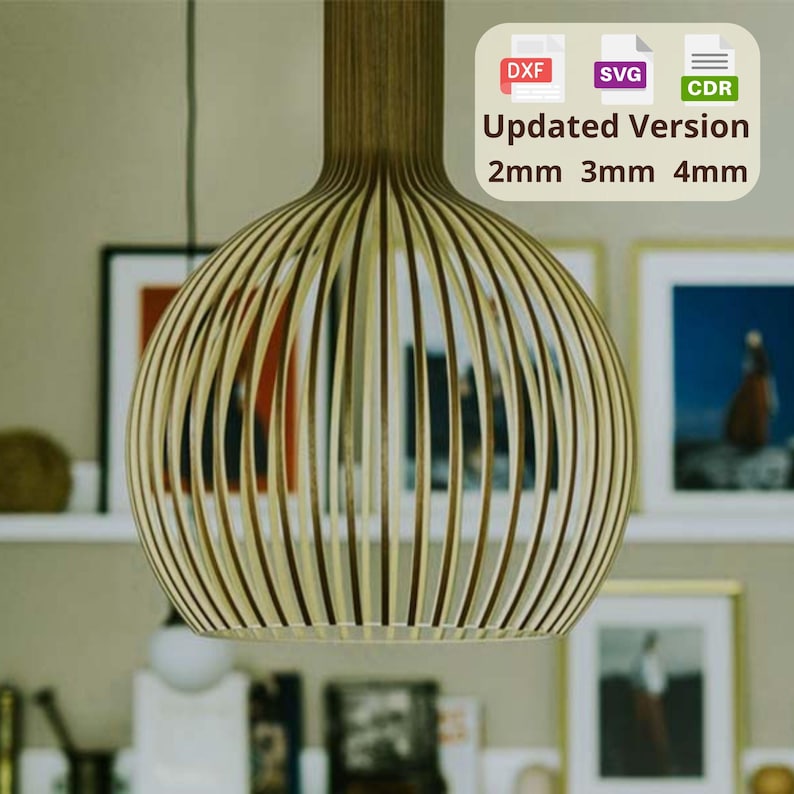 Wooden Pendant Lamp Shade SVG DXF CDR – Modern Laser Cut Light Design ...