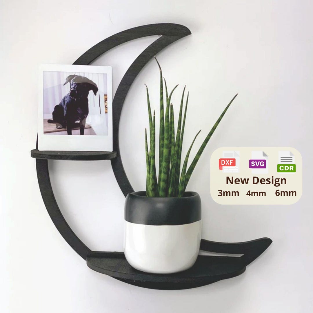 Moon Wall Shelf SVG, Crescent Moon Shelf Laser Cut File, Celestial ...