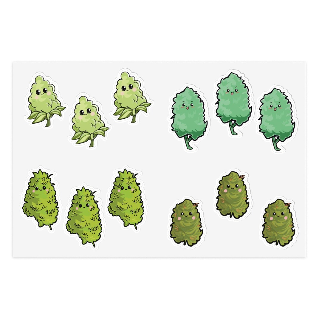 Adorable Nuggs Weed Sticker Sheets - Classic Buds Design, Cannabis ...