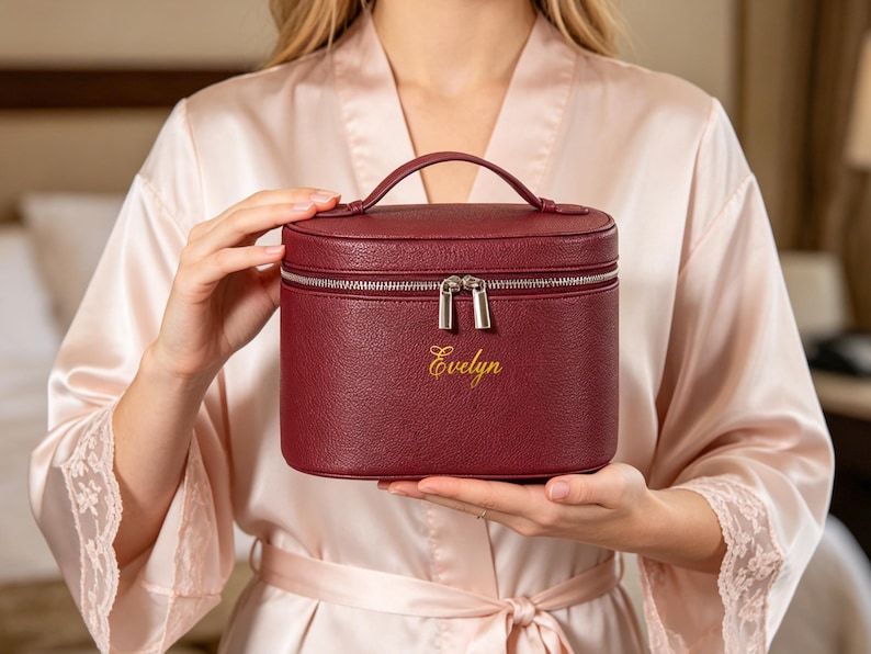 Personalized Monogram PU Leather Cosmetic Bag – Bridesmaid Vanity Case ...