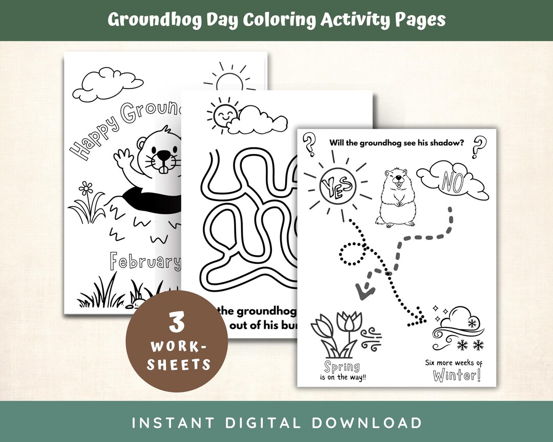 Groundhog Day Coloring Pages for Kids, Printable Worksheets, Classroom ...