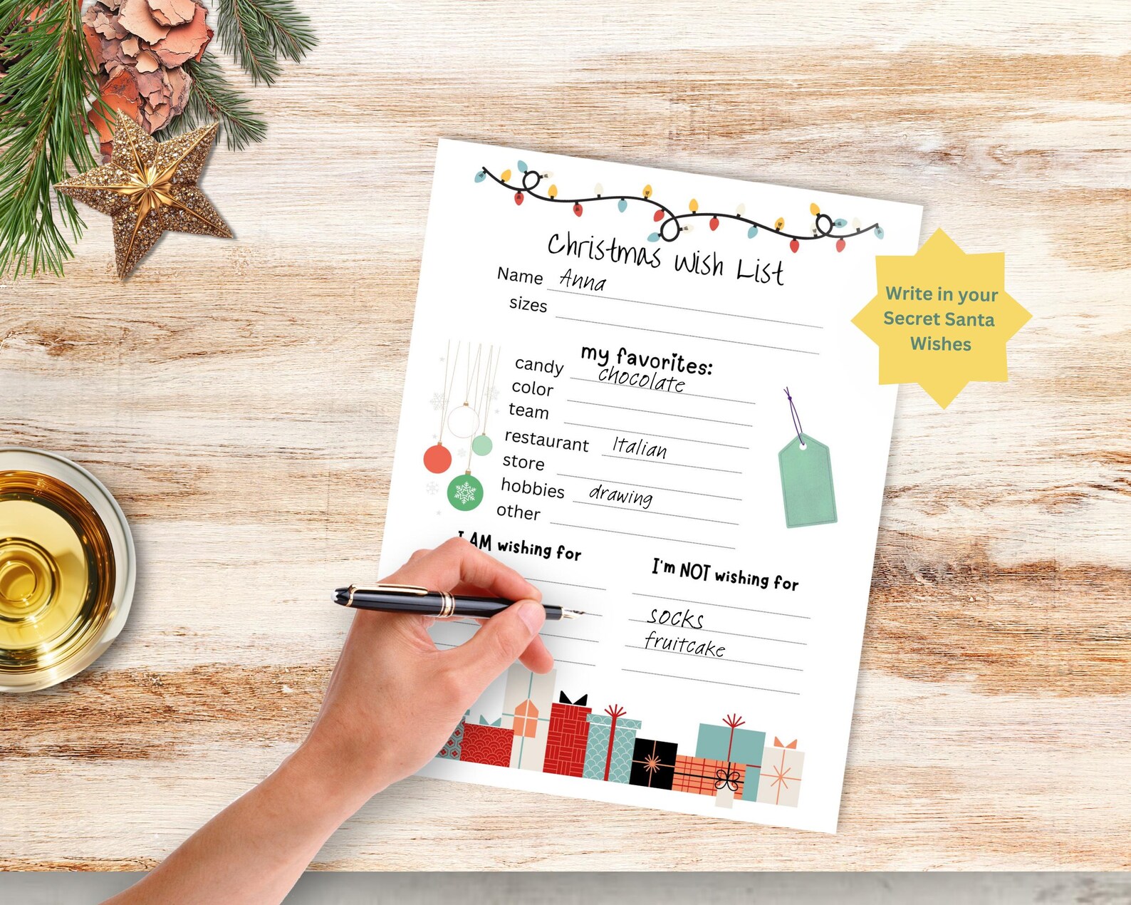 Christmas Wish List Printable: Secret Santa Gift Ideas (digital ...