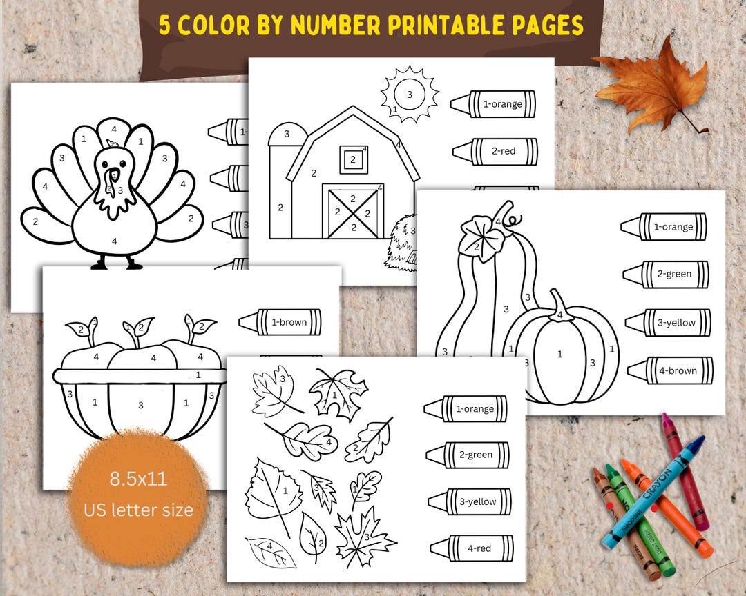 Fall Autumn Themed Easy Color by Number: Kids Printable Activity (PDF ...