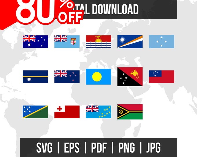 Australia/oceania Country Flags, Flash Cards, Print Then Cut, PDF ...
