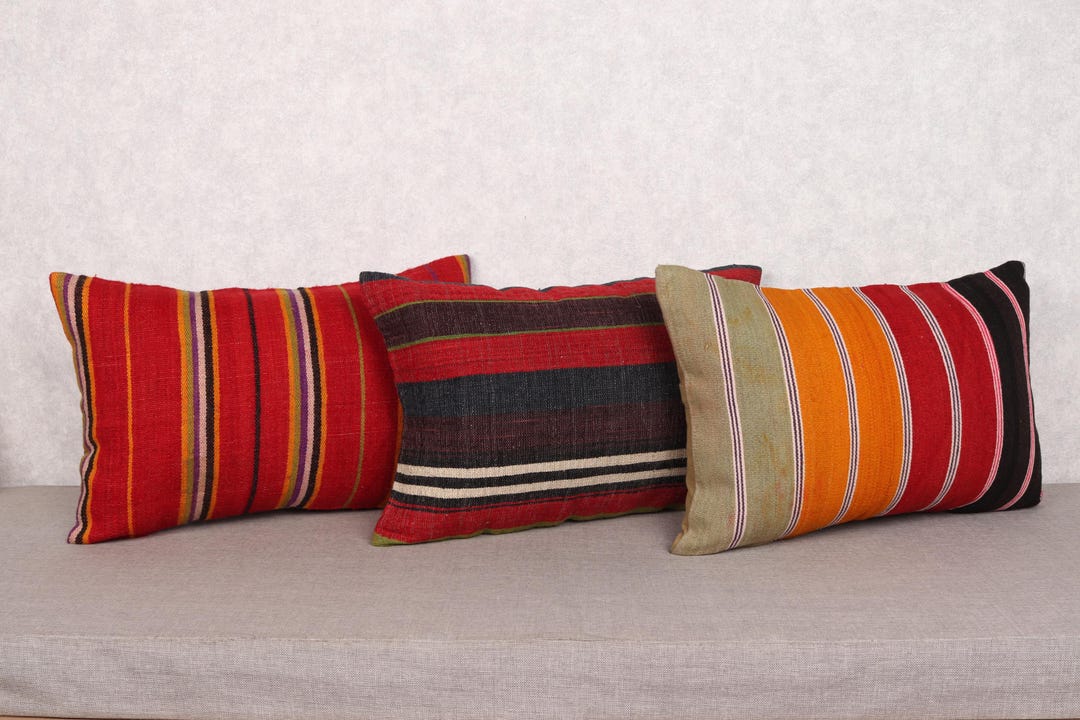 Rustic Red & Orange Boho Sofa Decor - Vintage Kilim Pillow Covers 16x24 ...