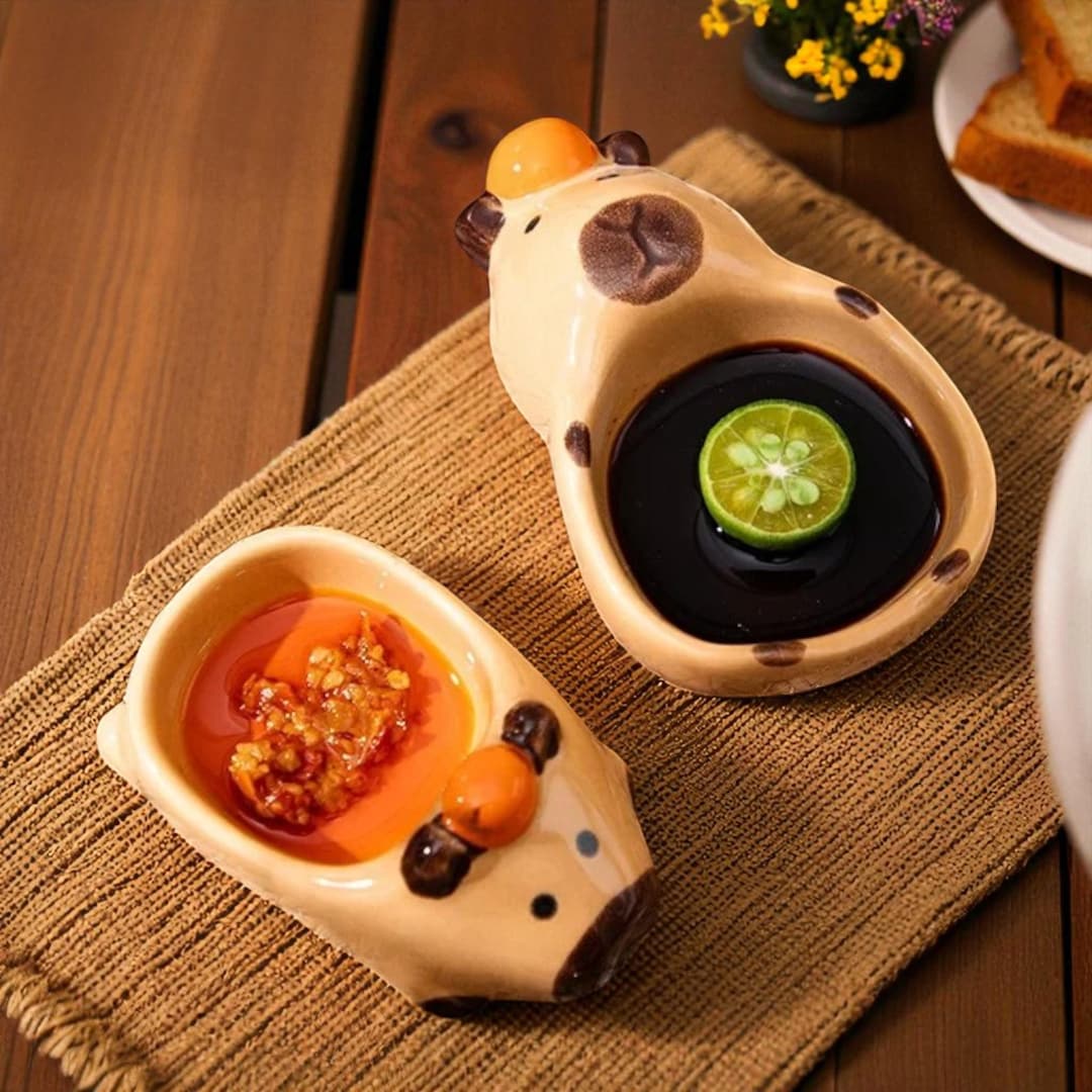 Capybara Sauce Dish Set - Cute Ceramic Dip Bowls for Snacks, Condiments ...