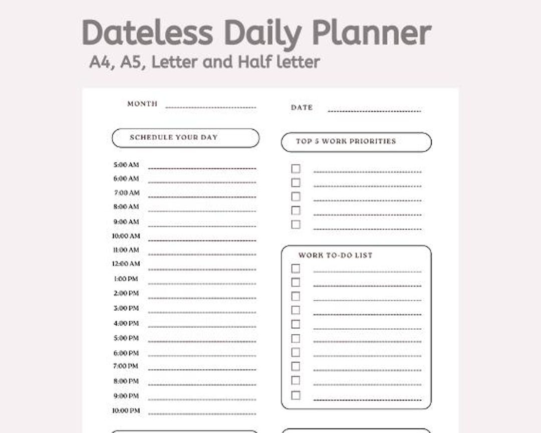 Dateless Planner Printable | Undated Daily Productivity Planner | A4 ...