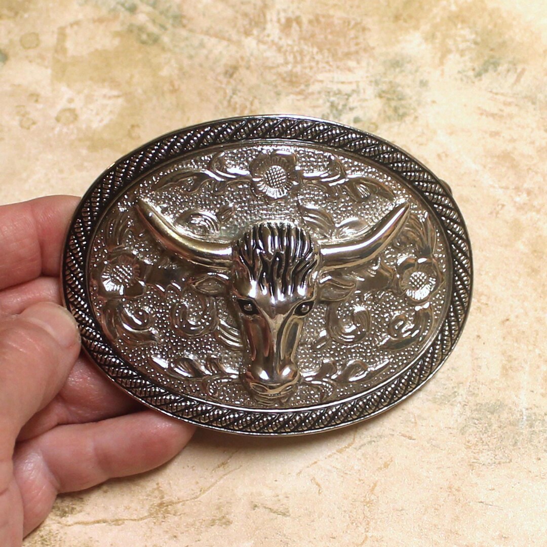 Vintage Steer Head Buckle, Men's Silver Belt Buckle With Bull's Head - Etsy