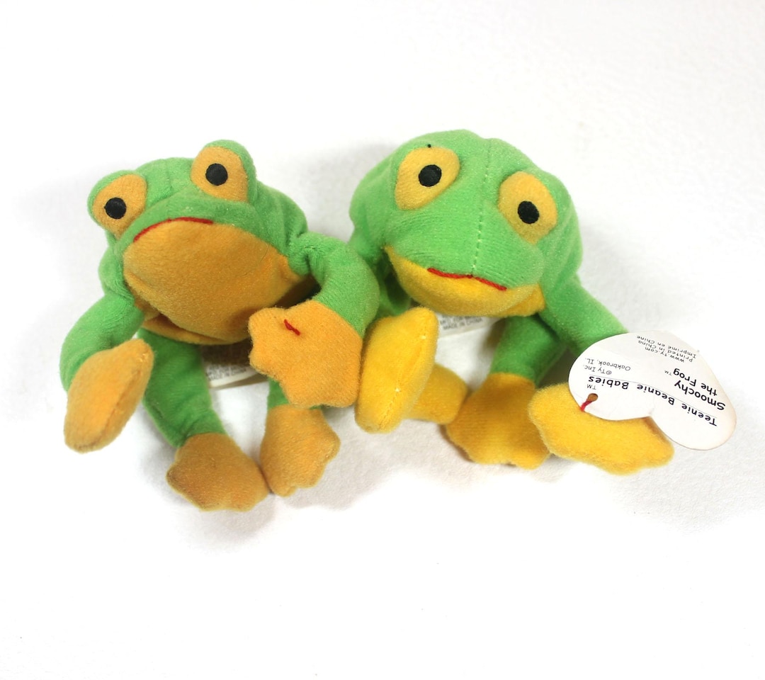 TY Green and Yellow Frogs, Vintage Stuffed Toy Frogs, TY Teenie Beanie ...
