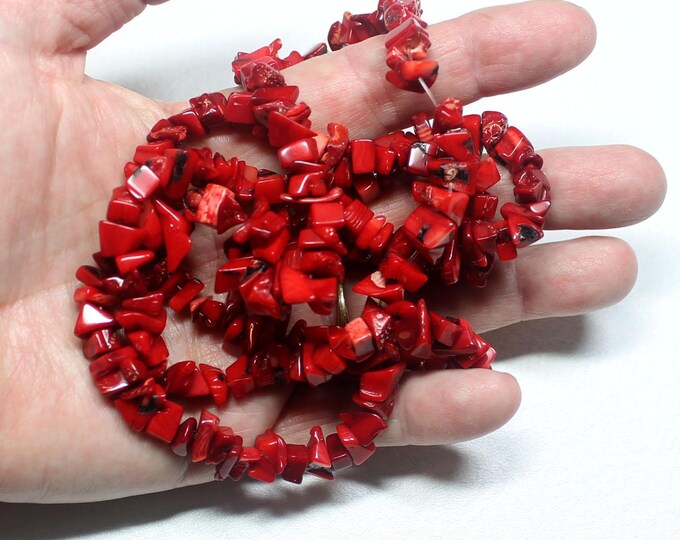 Red Coral Bead Chips: 33-inch Gemstone Strand - Etsy