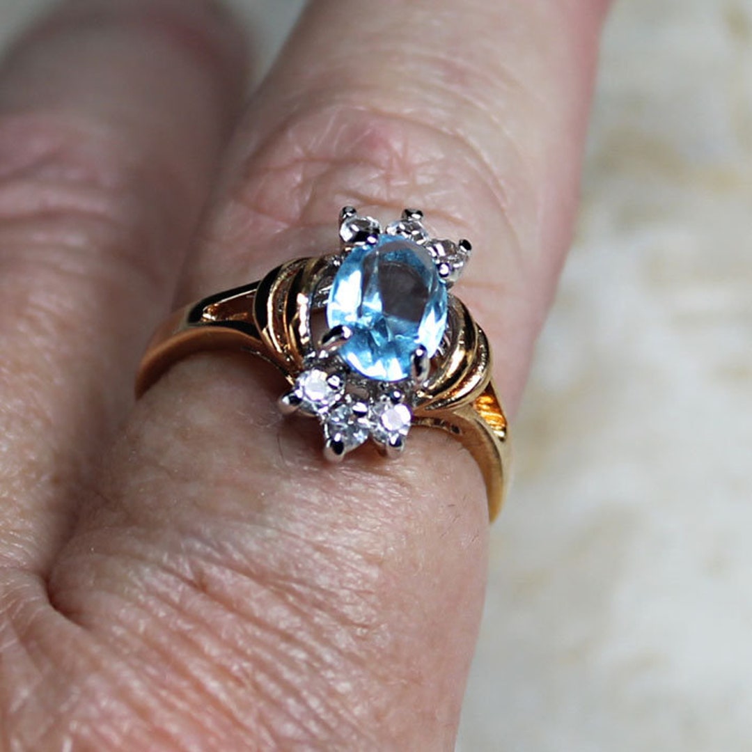 Vintage Ice Blue Dinner Cocktail Ring, Light Blue Statement Ring, Size ...