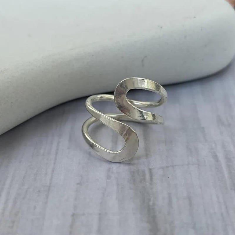 Silver Ring Chunky Wavy - Etsy UK