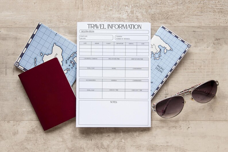 Printable Travel Info Sheet – A5 Travel Organizer | Flight, Car, Hotel ...