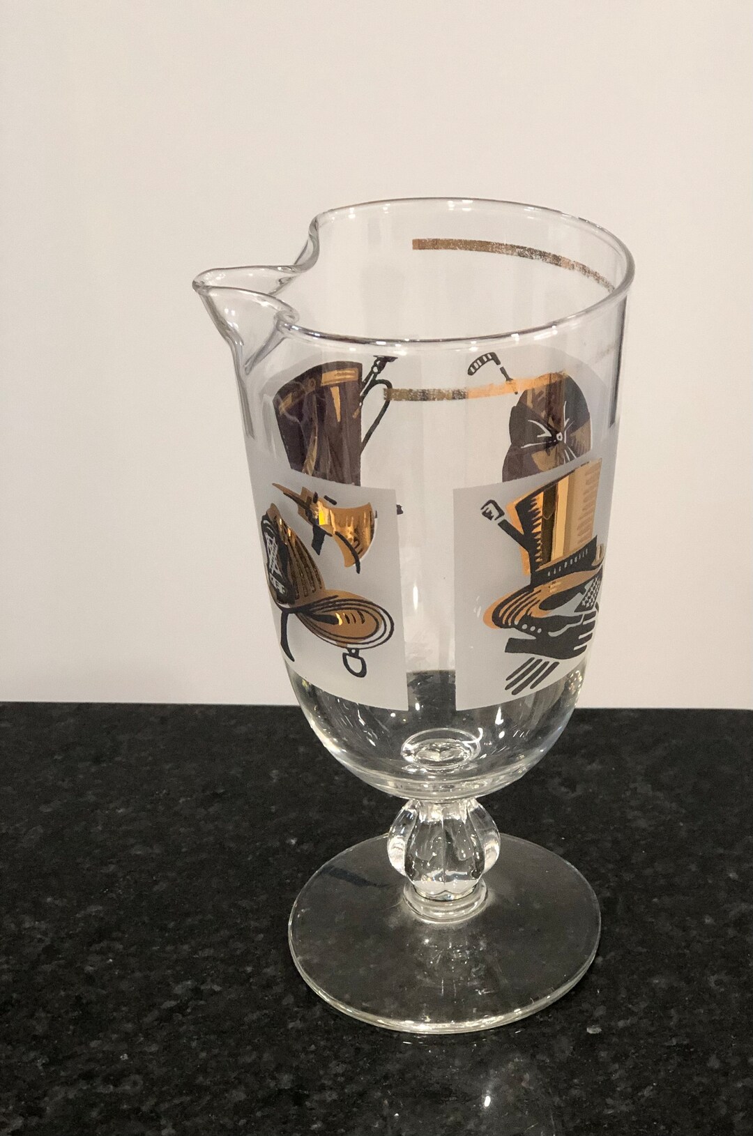 Vintage Libby Glass Cocktail Pitcher Mixer With Gold Trim - Decorative ...