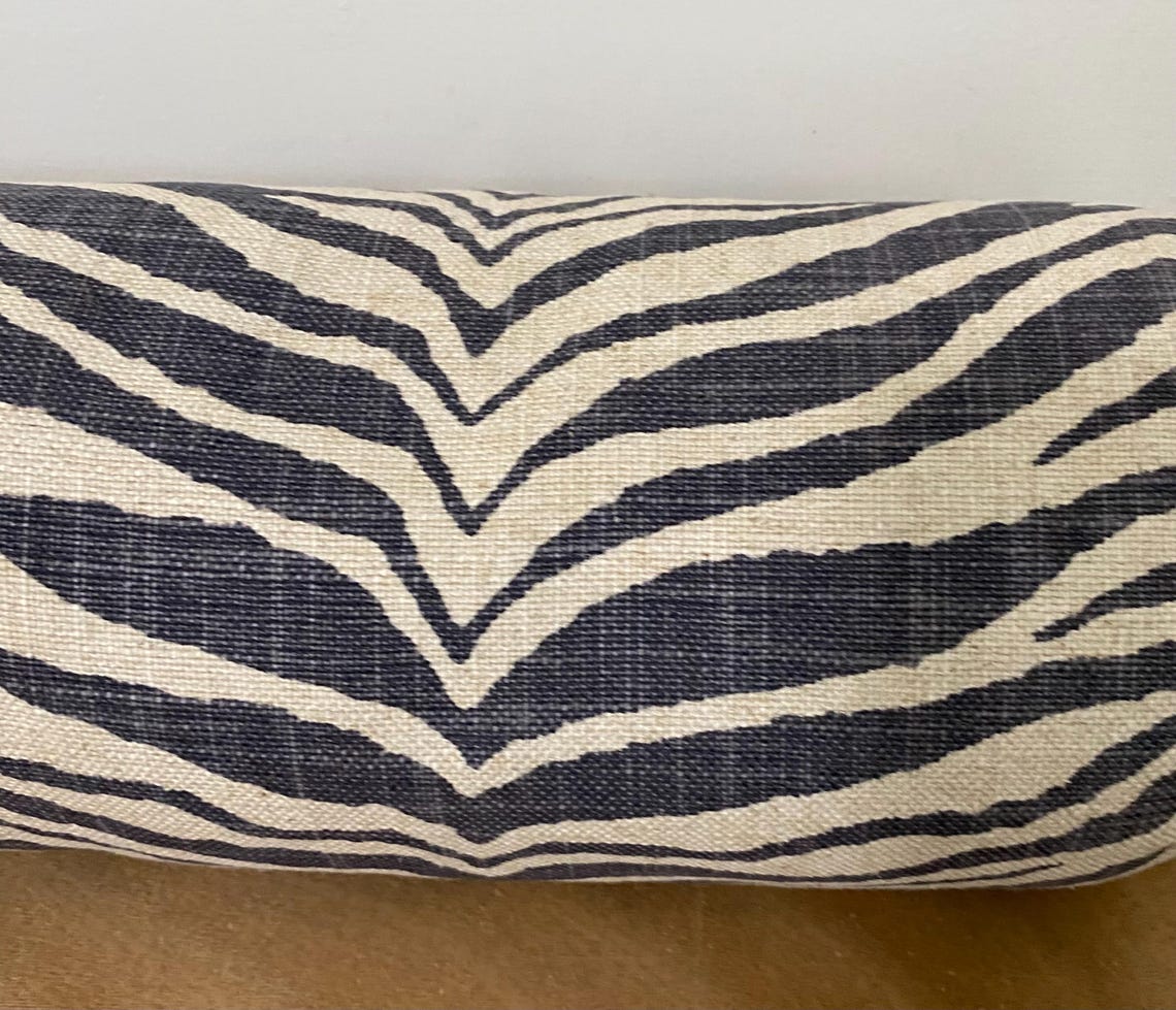 Zebra Print Neck Roll Bolster Pillow: Black and Tan Linen Blend - 24x6 ...