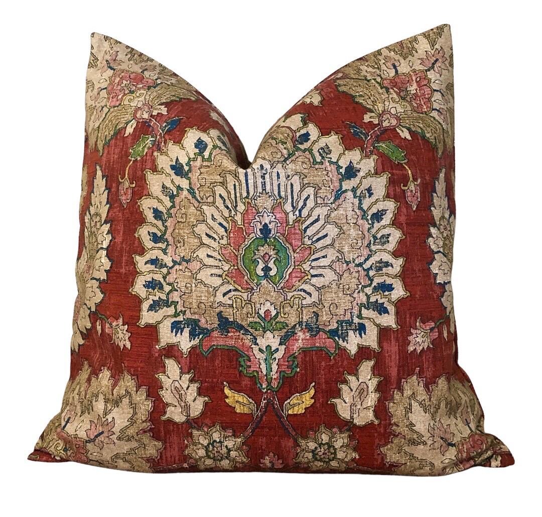 Damask Print Throw Pillow Cover Brick Red & Tan Cotton, 18x18 - Etsy