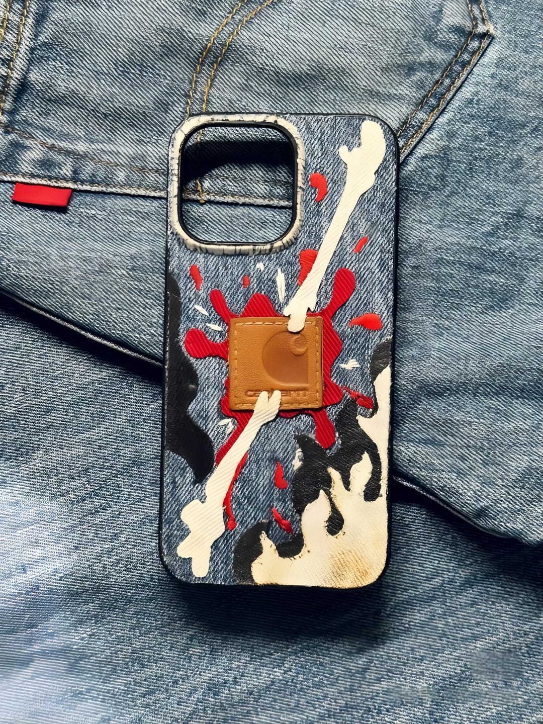 Hand Painted Denim Graffiti Phone Case With Street Style Carhartt Patch ...