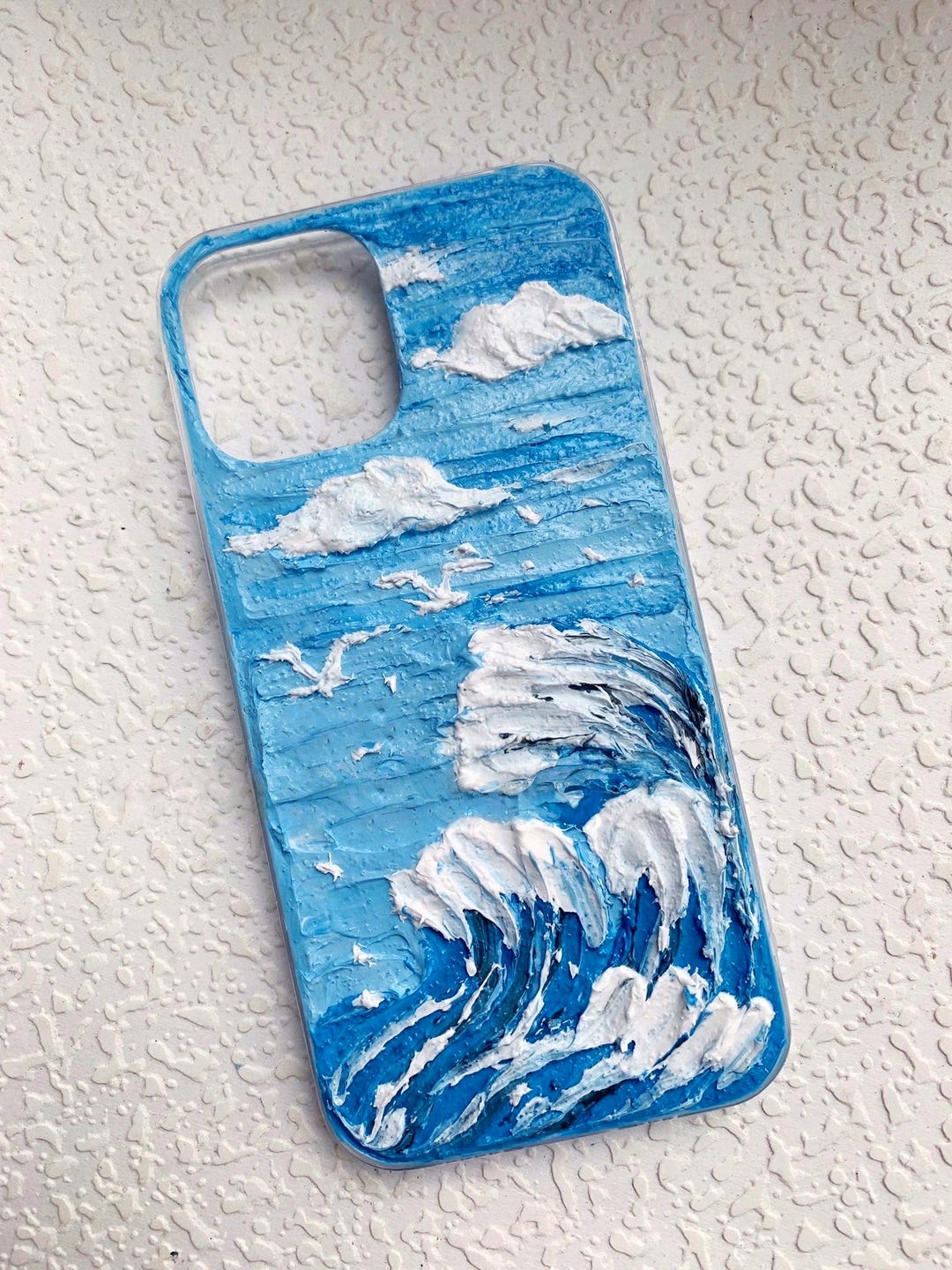 Ocean Wave Phone Case, 3D Blue Sky Sea Art Case, Hand Painted Texture ...