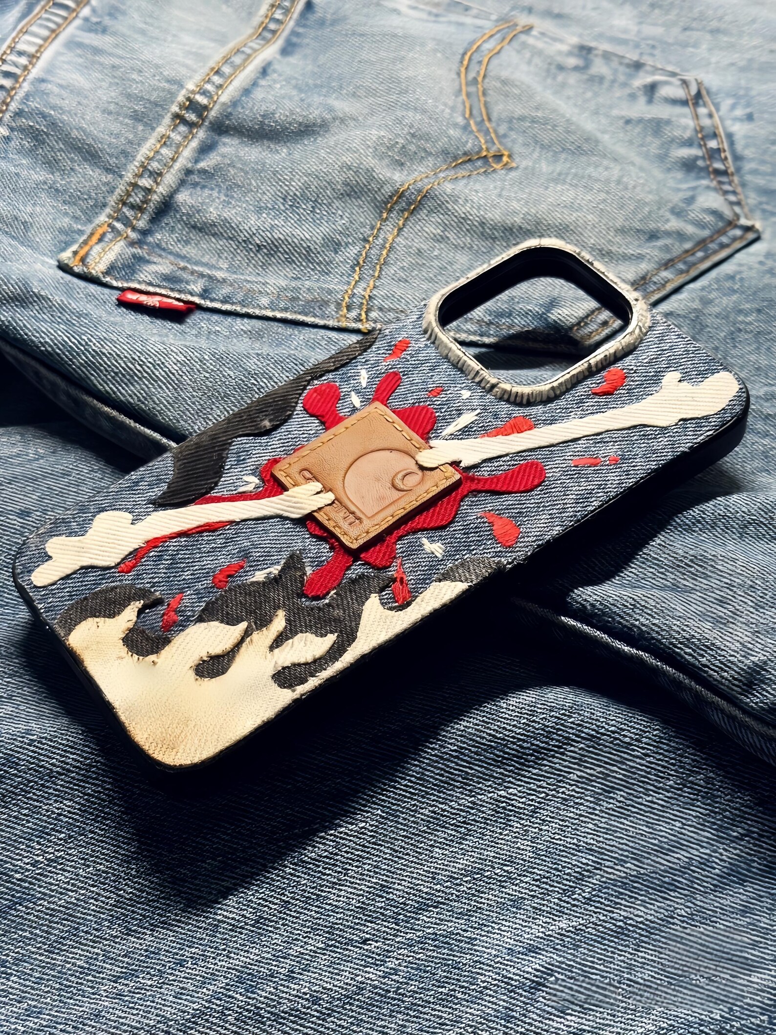 Vintage Levi's Denim Phone Case, Upcycled Jeans Fabric, Retro Handmade ...
