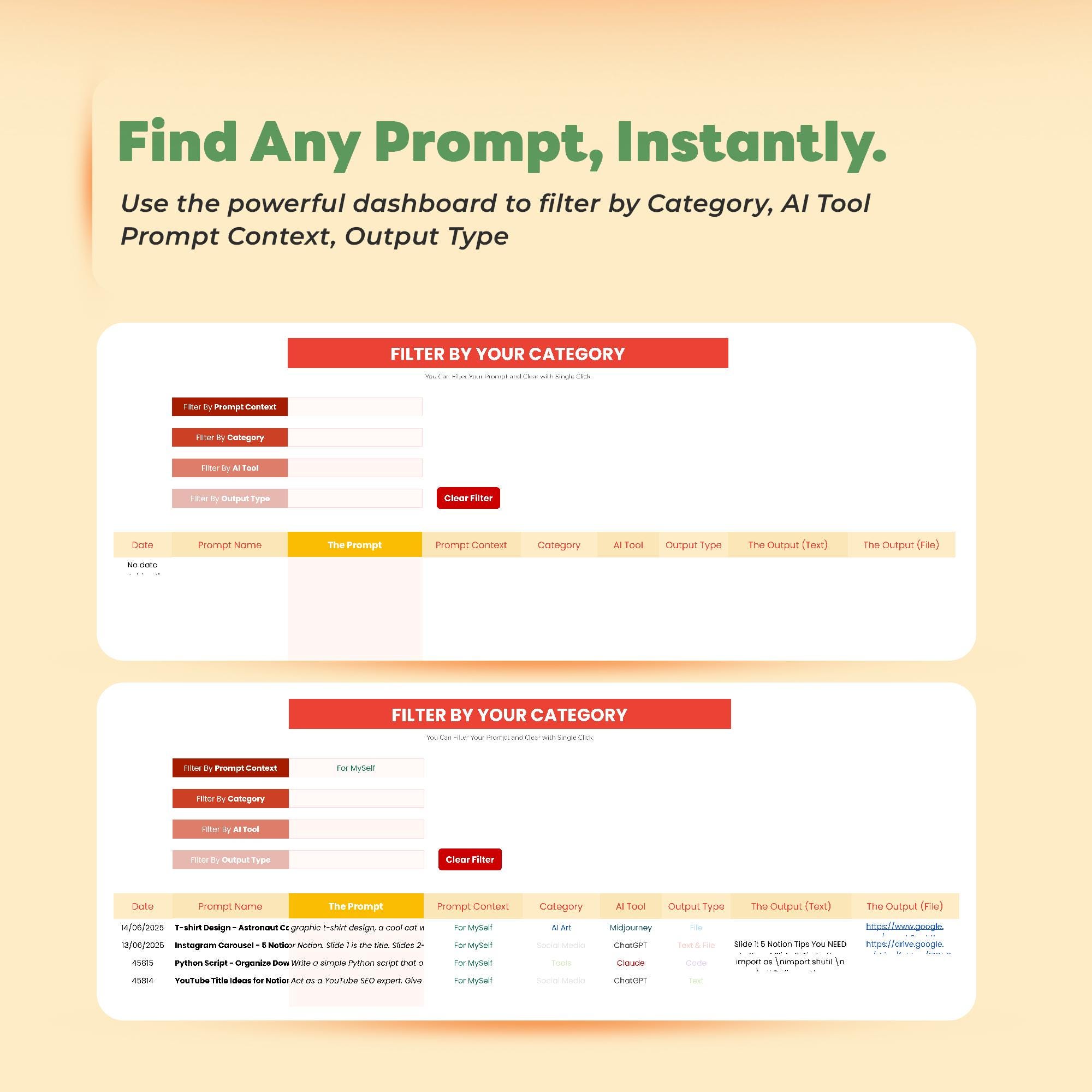 AI Prompt Organizer Google Sheet | Ultimate Dashboard to Save & Find ...