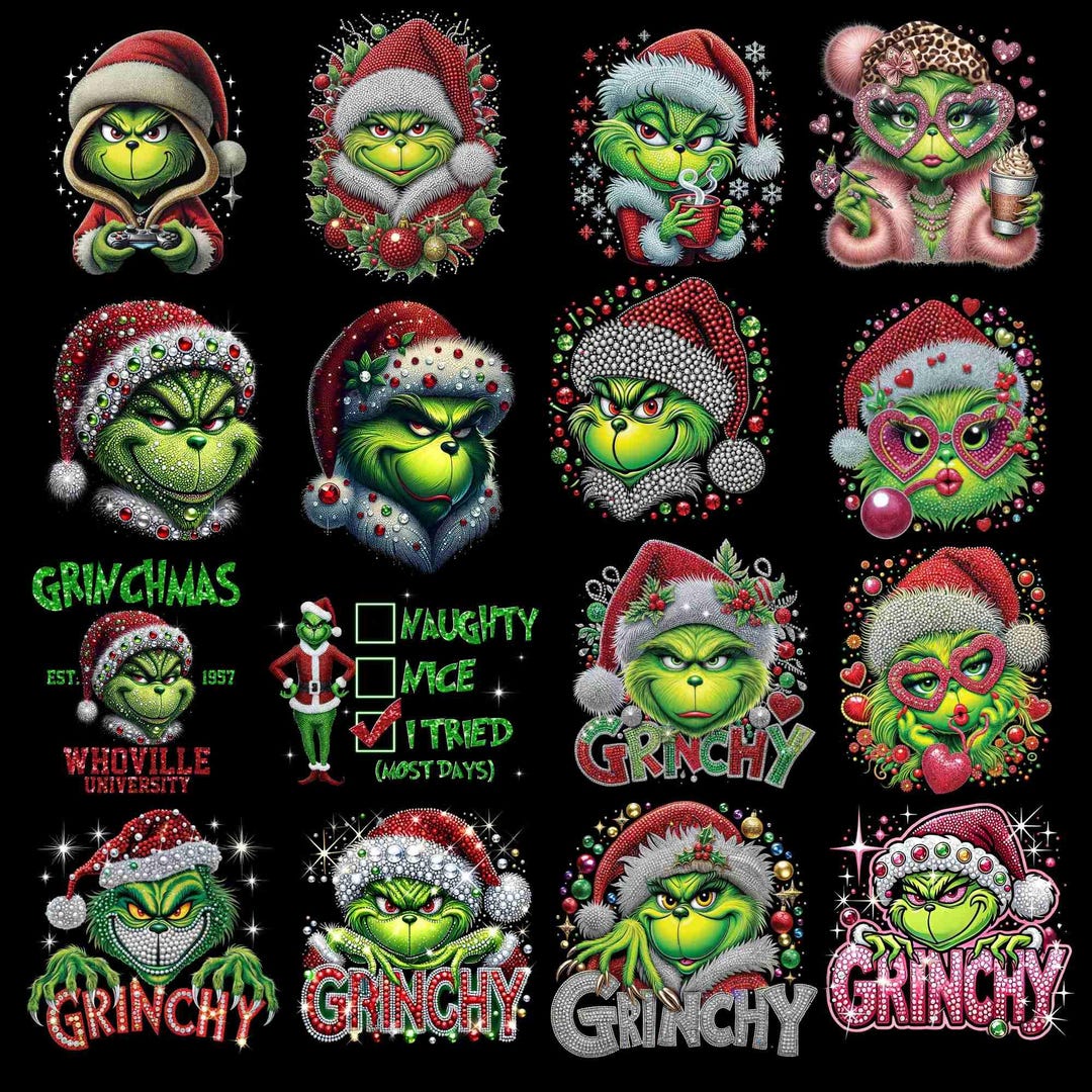 Rhinestone Grinch Png: Grinchmas, Girly (digital Download) - Etsy New ...