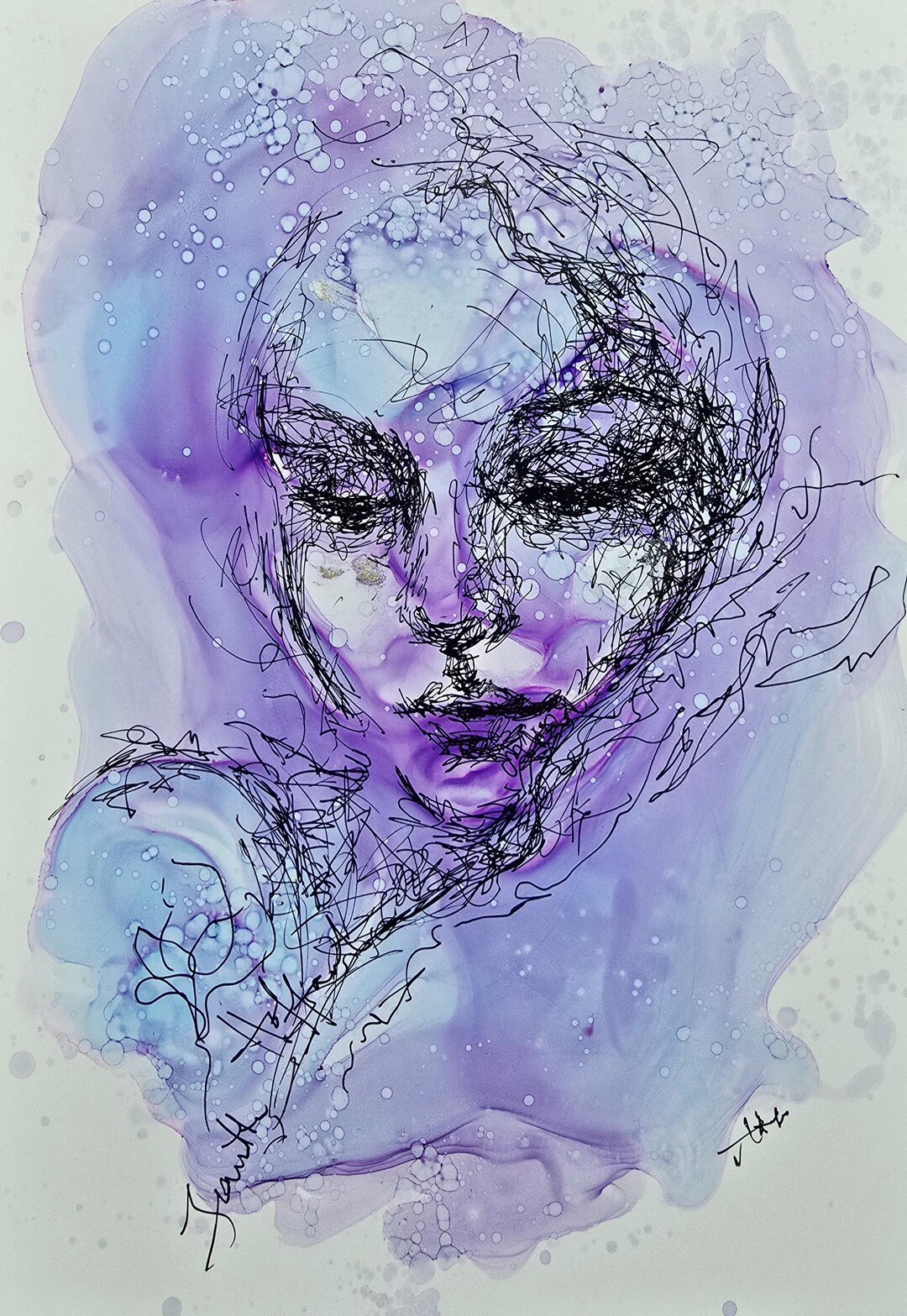Woman Face in Violet & Blue | Abstract Alcohol Ink Portrait | A4 Fine ...