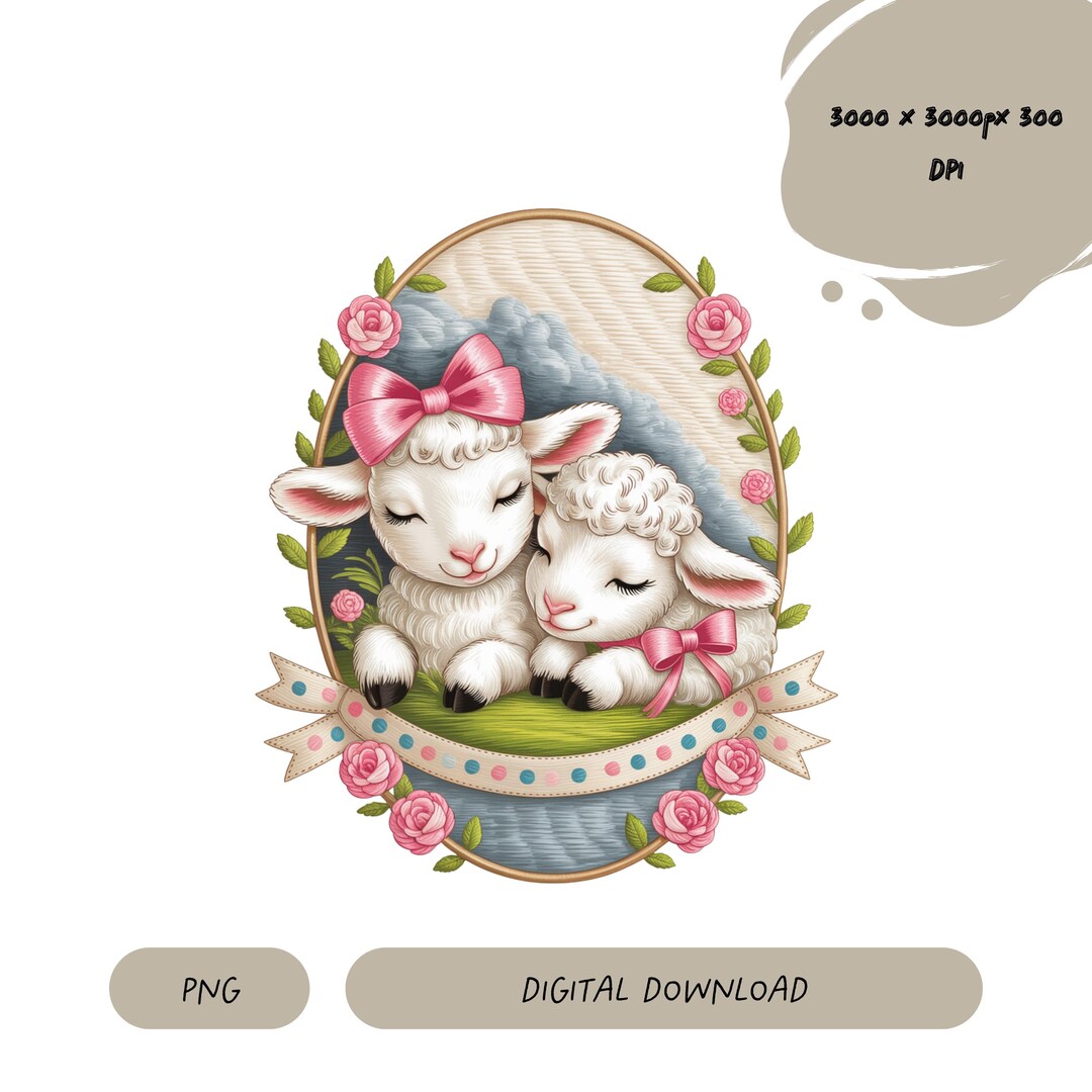 Baby Lamb PNG Watercolor Clipart Cute Sheep With Bows Vintage Pastel ...