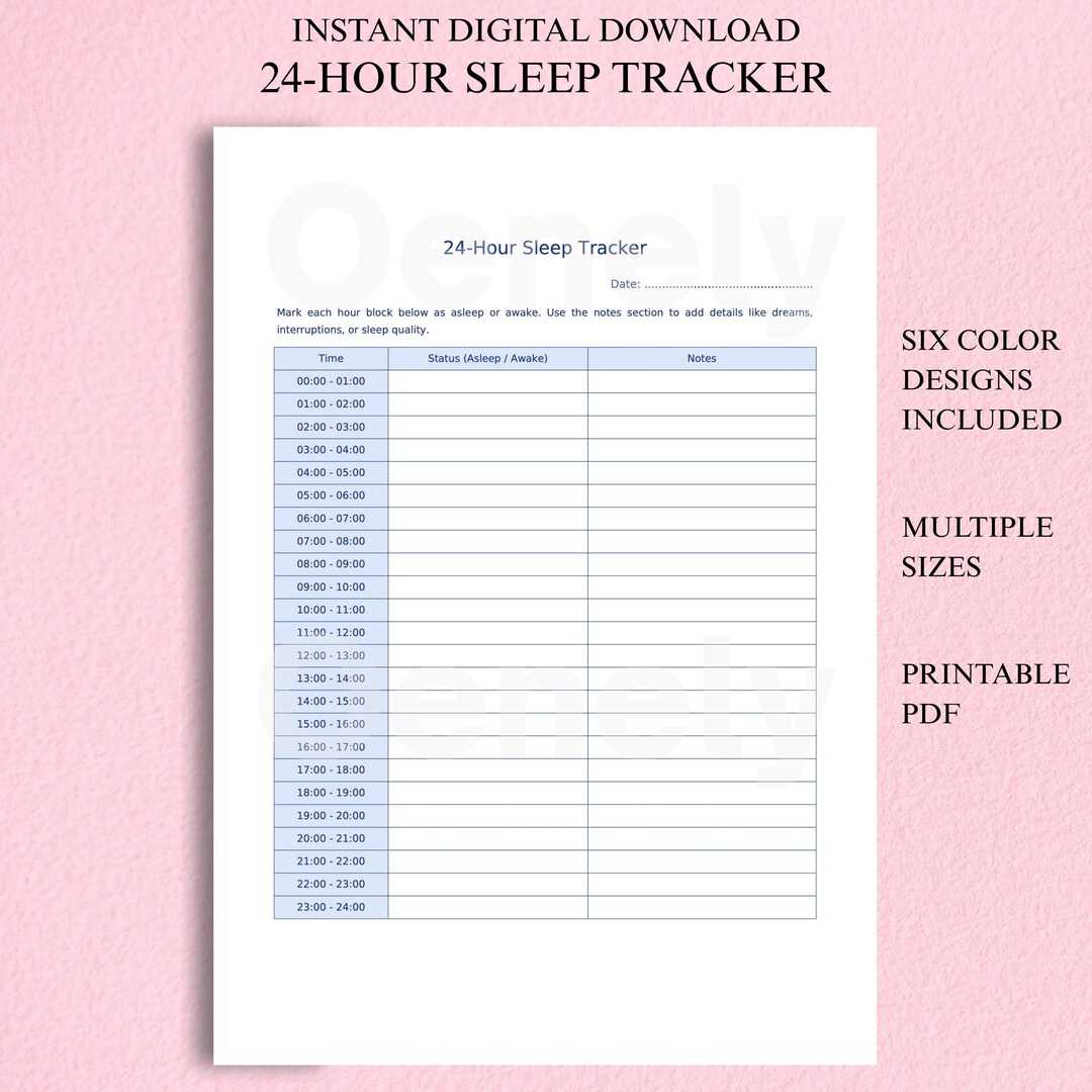 24 Hours Sleep Journal Printable, Sleep Log, Sleep Planner, Sleep Chart ...