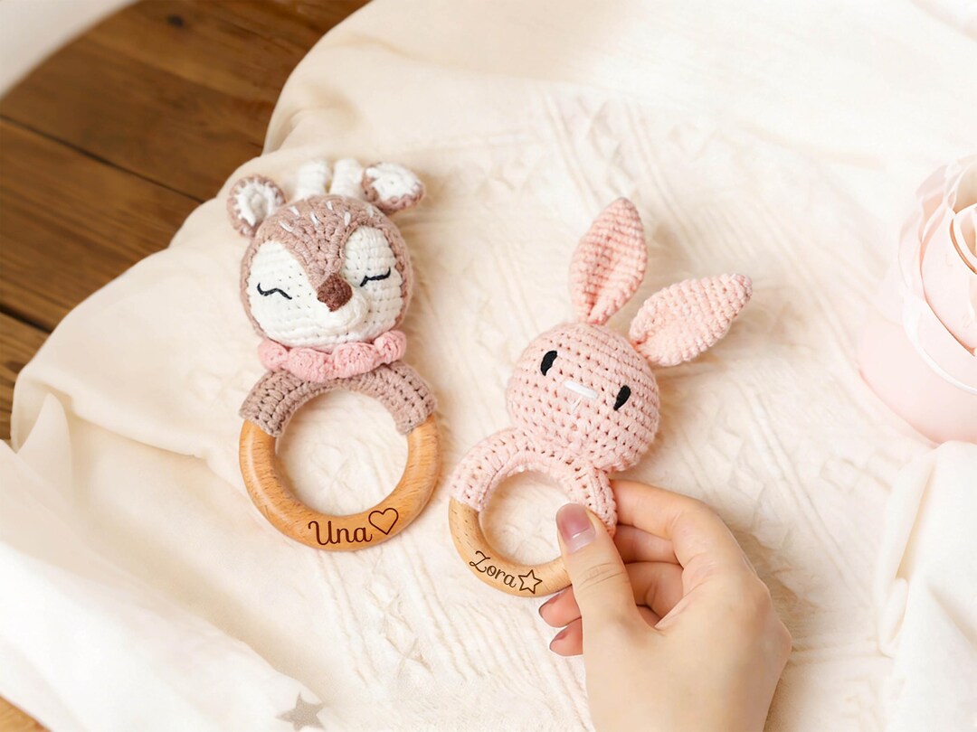 Custom Animal Rattle With Name,engraving Baby Shower Gift,rattle Ring ...