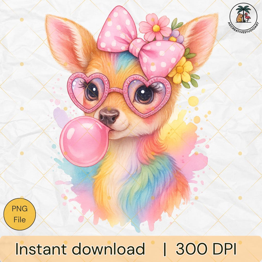 Rainbow Chihuahua Bubblegum Clipart - Cute Kawaii Dog PNG for T-shirt ...