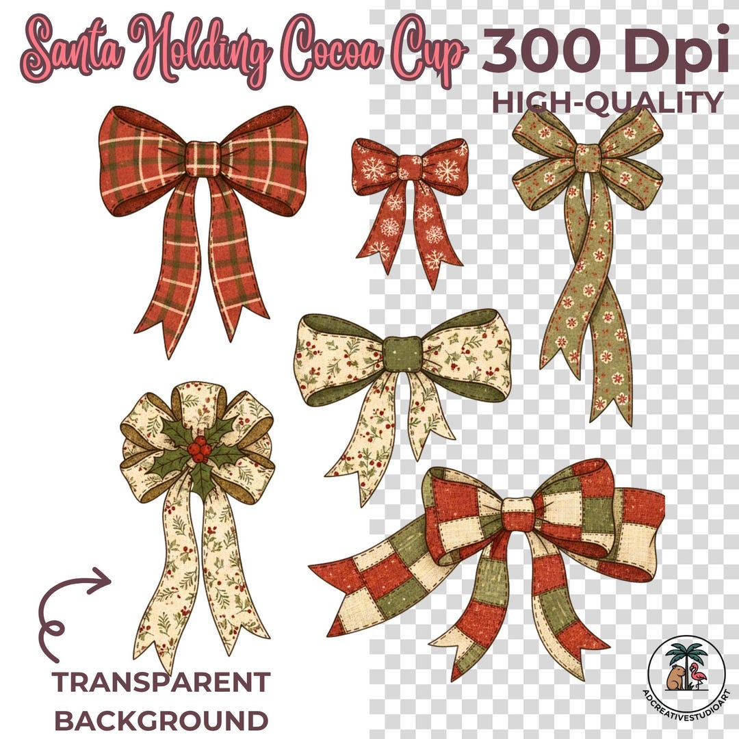Holiday Ribbons and Bows Clipart Set – Transparent PNG Christmas Bow ...