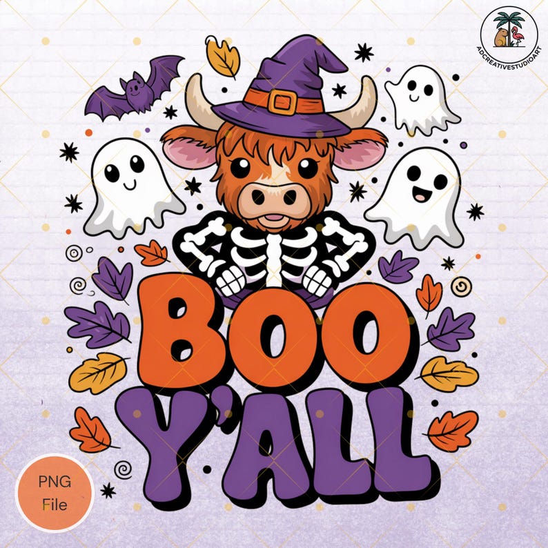 Boo Y’all Highland Cow PNG, Funny Halloween Sublimation Design, Cute ...