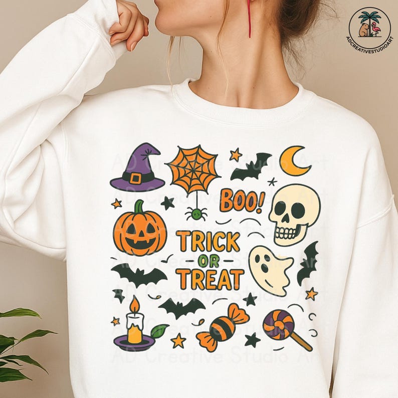 Halloween Doodle Clipart, Trick or Treat PNG Graphics (digital Download ...