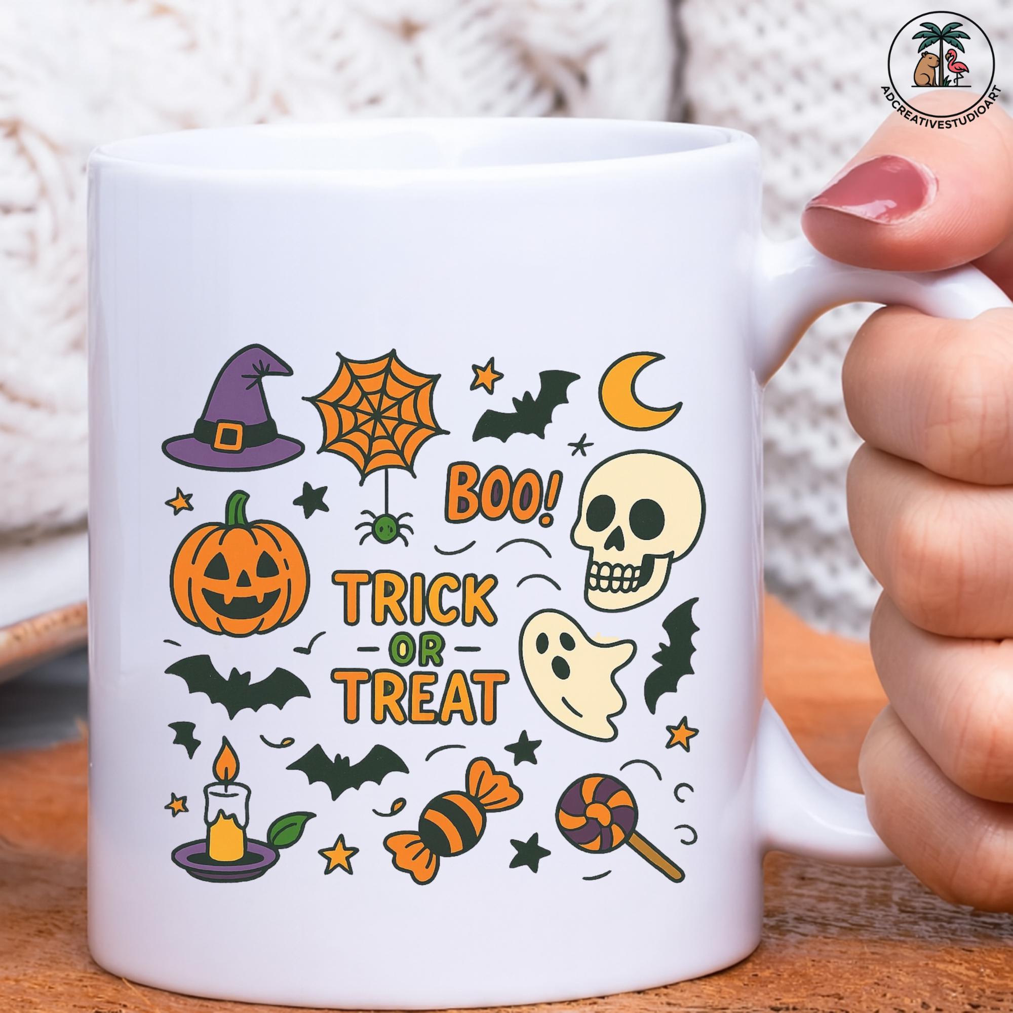 Halloween Doodle Clipart, Trick or Treat PNG Graphics (digital Download ...