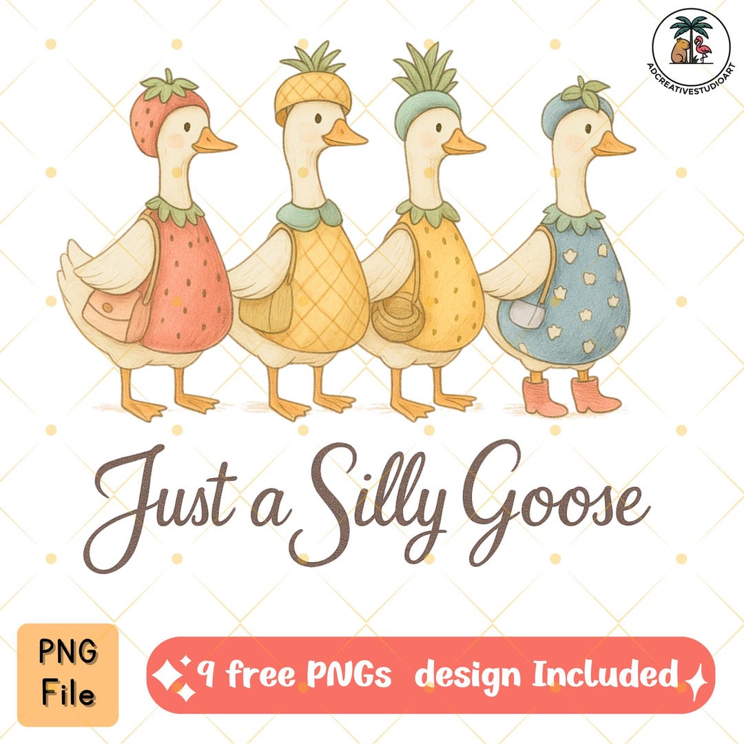 Silly Goose PNG: Fruit Dress Geese, Vintage Pastel Design (digital ...